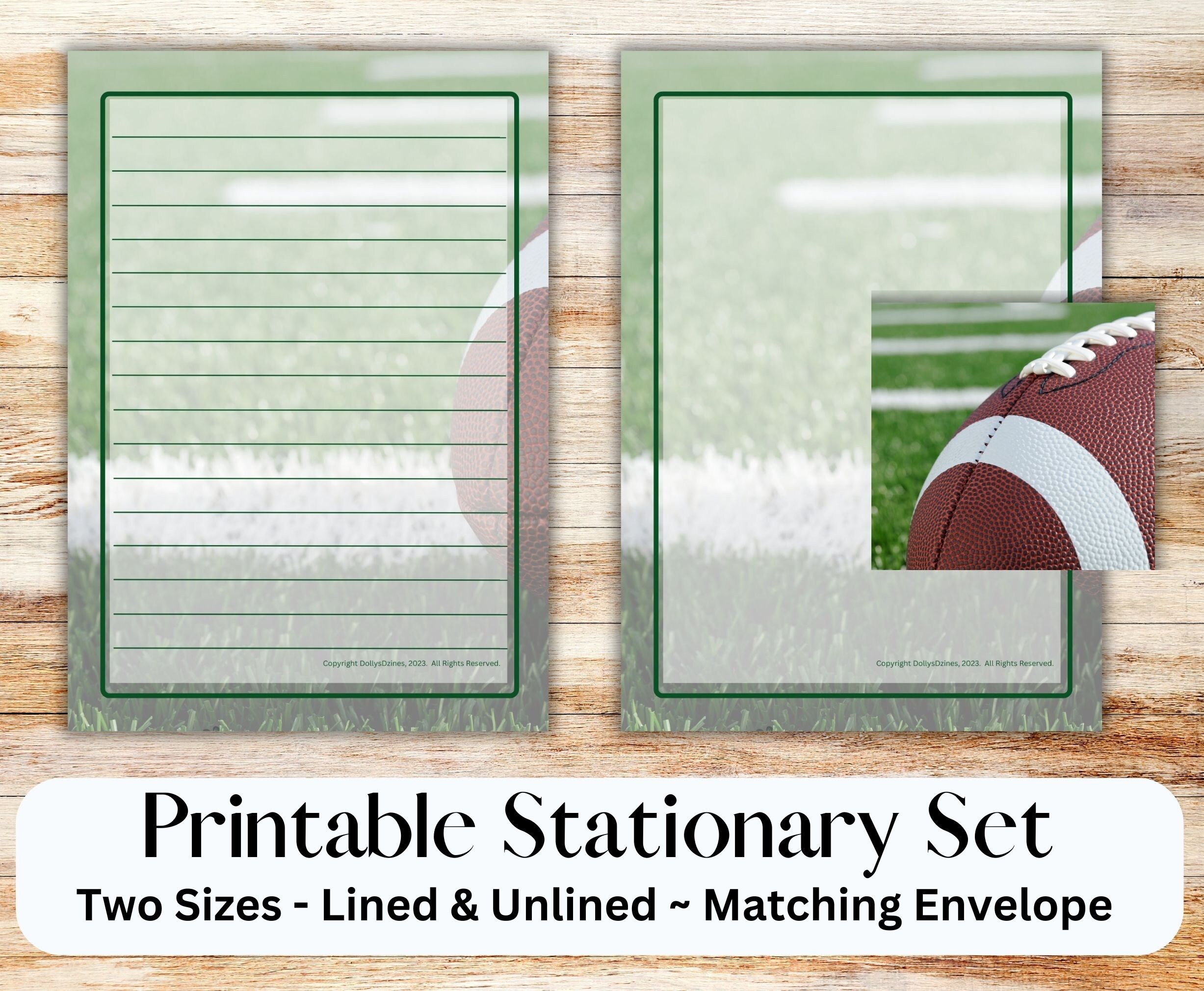 Football Printable Stationary Set With Envelope, Writing Paper, US ...
