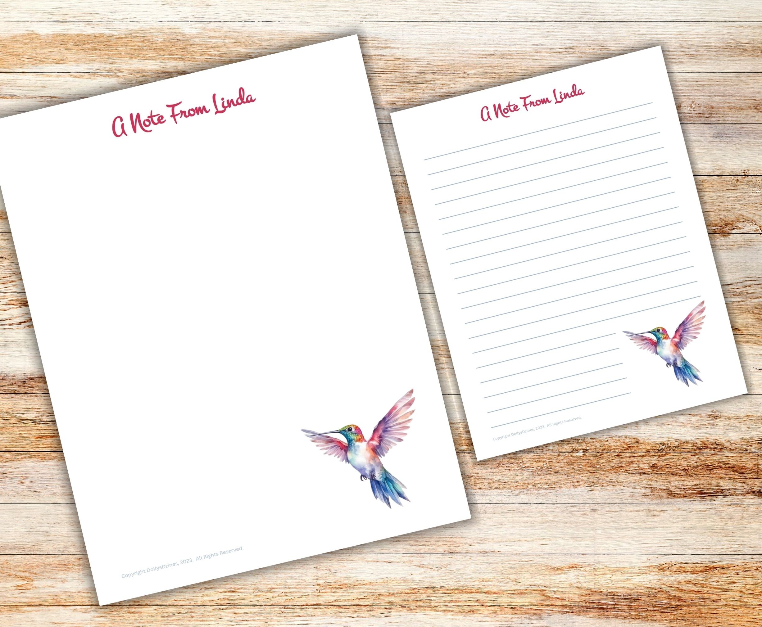 Hummingbird Personalized Printable Stationary W Envelope, Writing Paper ...