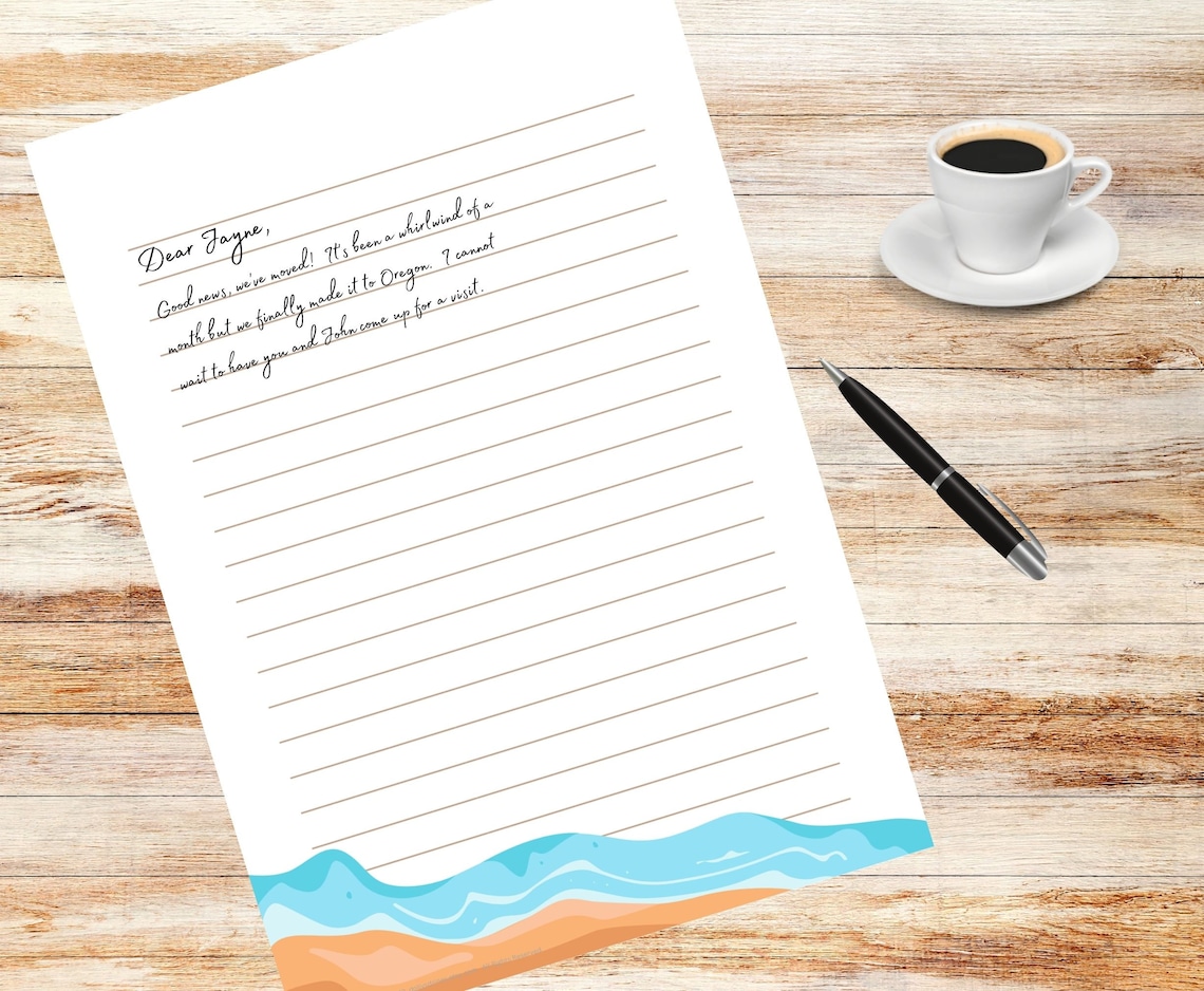 Beach PRINTABLE Stationery Summer Stationary Ocean Waves Sea Sand Dunes ...