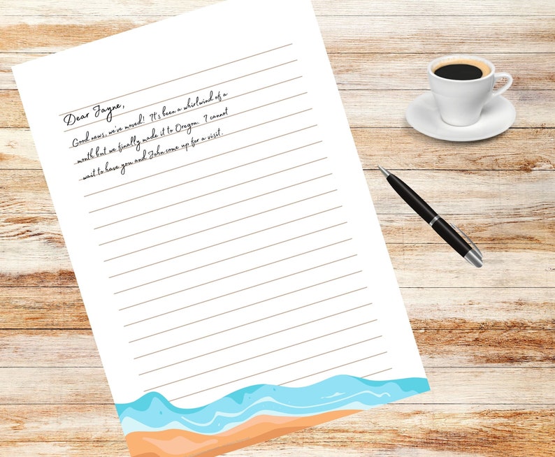 Beach PRINTABLE Stationery Summer Stationary Ocean Waves Sea Sand Dunes ...