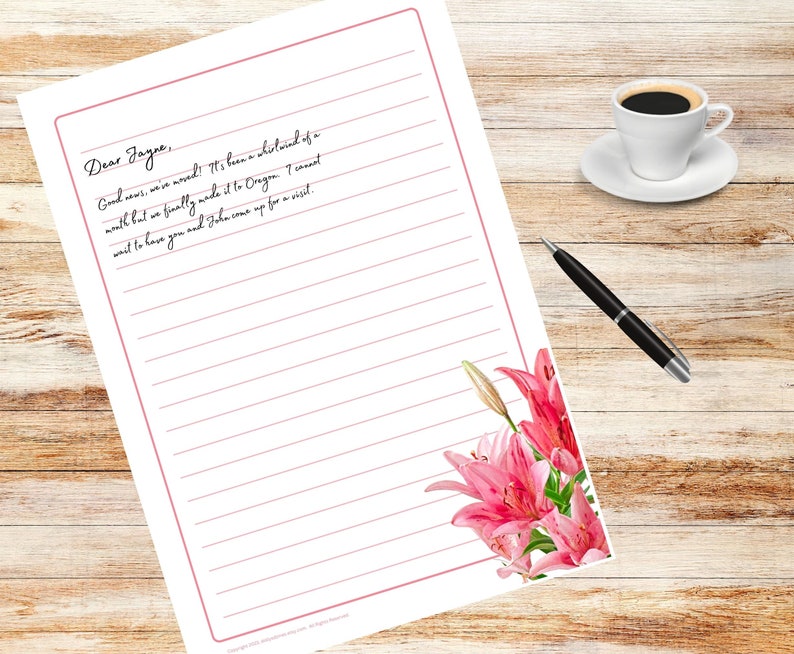 Lily PRINTABLE Stationary Set With Envelope Printable Stationary Paper ...