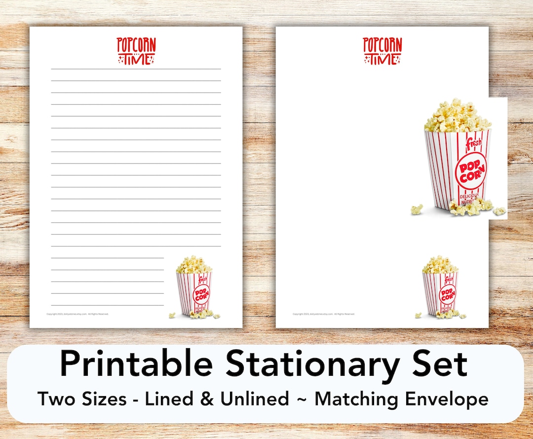 Popcorn PRINTABLE Stationary Set With Envelope Printable Stationary ...