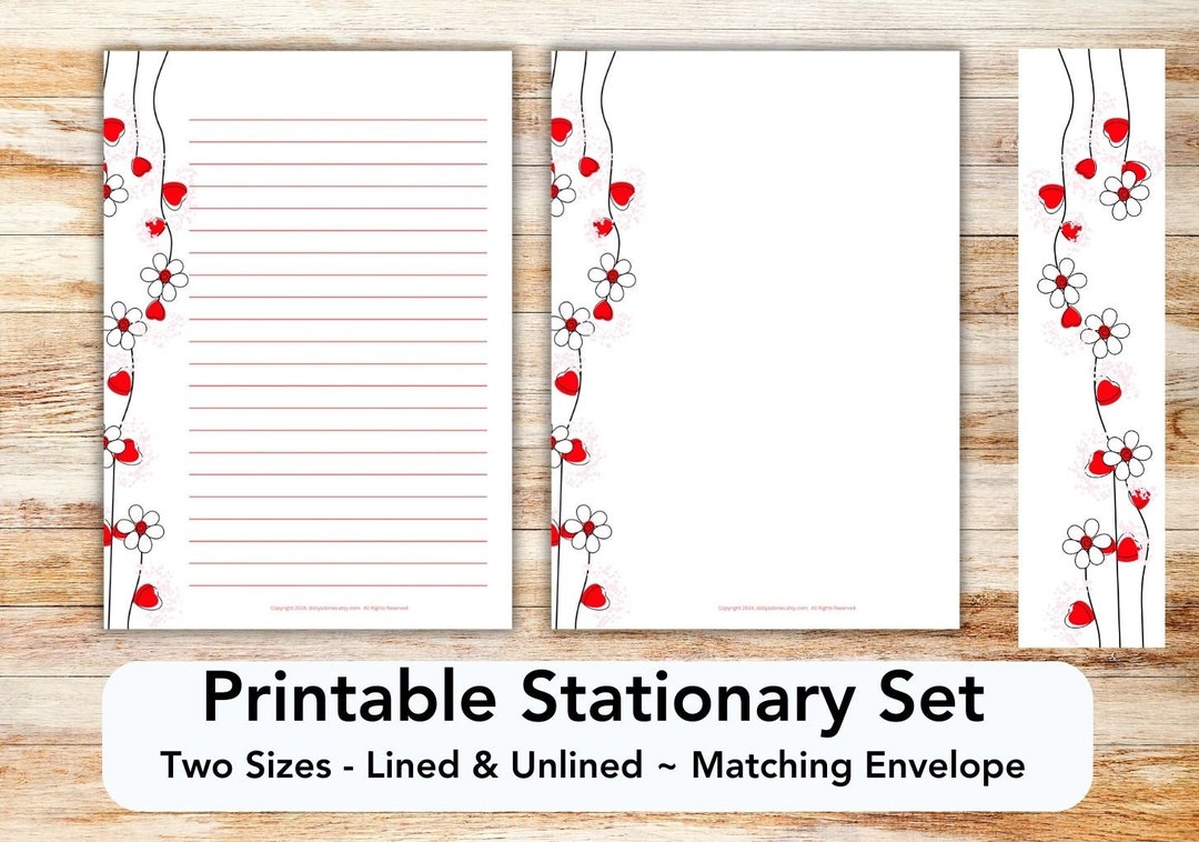 Valentine’s Day Hearts With Flowers Stationary Valentine’s Day ...