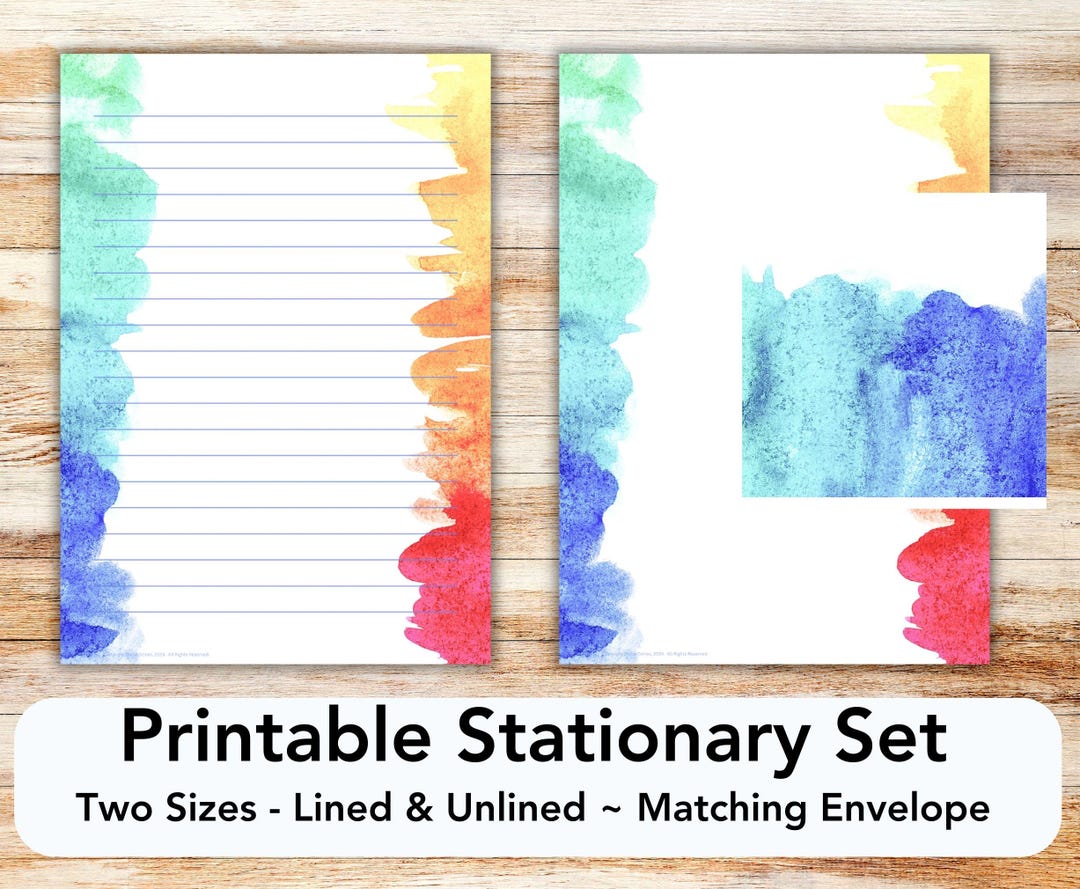 Watercolor PRINTABLE Stationery Writing Paper Stationary Letter Lined ...