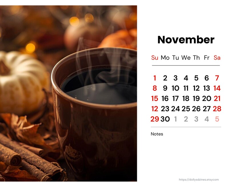 2026 Coffee Calendar PRINTABLE Java Mugs Coffee Bean Wall Calendar Desk Calendar Home Office US ...
