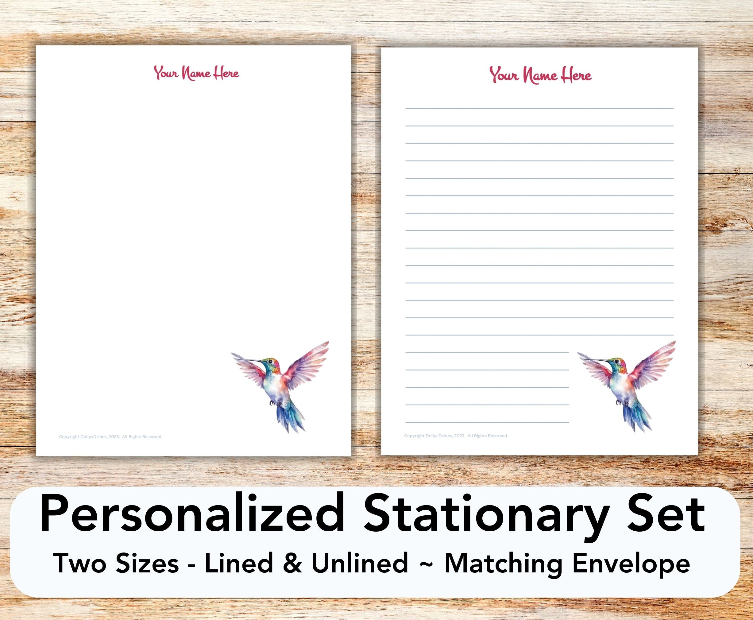Hummingbird Personalized Printable Stationary W Envelope, Writing Paper ...