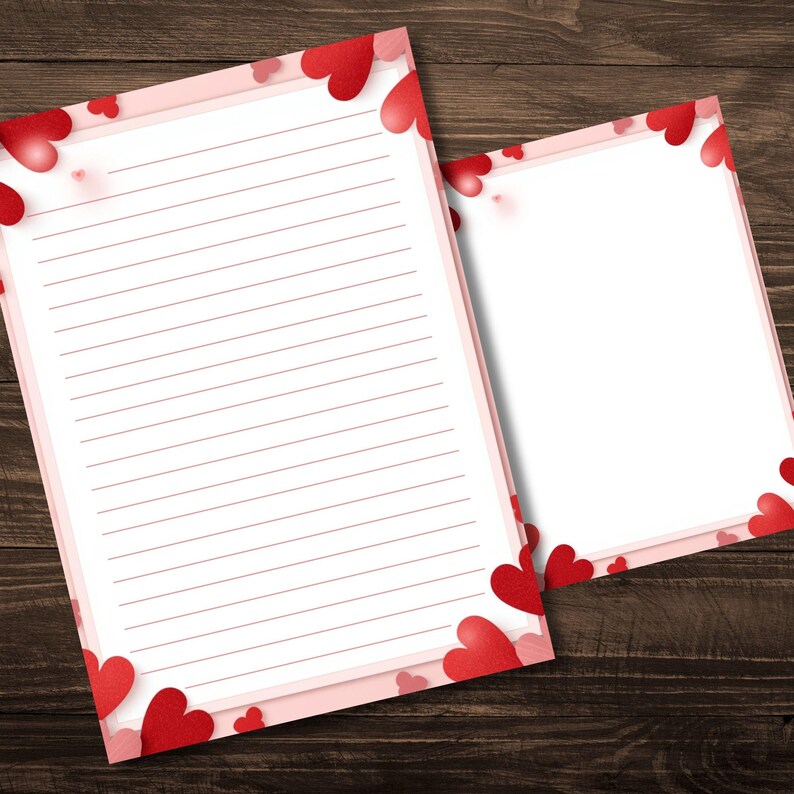 Hearts Printable Stationary Set | Lined | Unlined | Letter Paper ...
