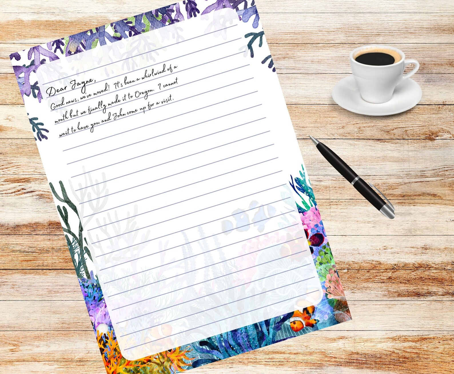 Aquarium PRINTABLE Stationary Set With Envelope Printable Stationary ...