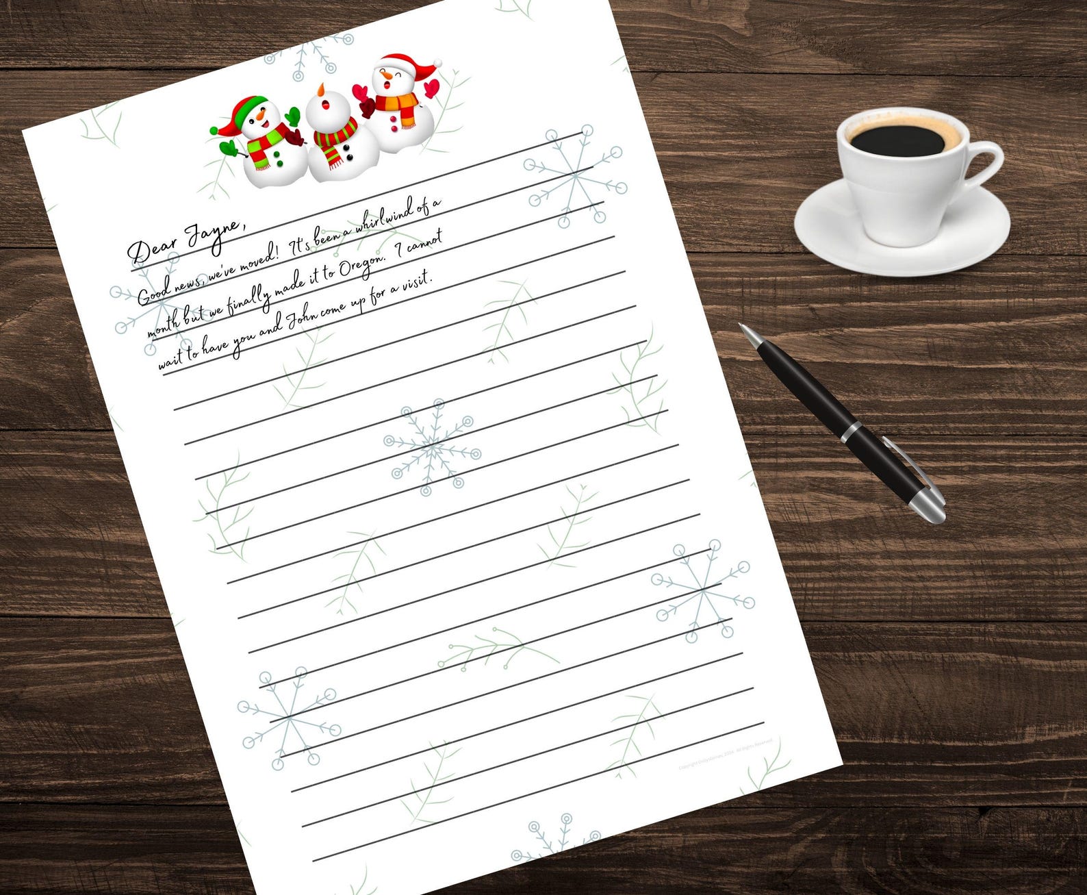 Snowman PRINTABLE Stationery Writing Paper Stationary Letter Lined ...