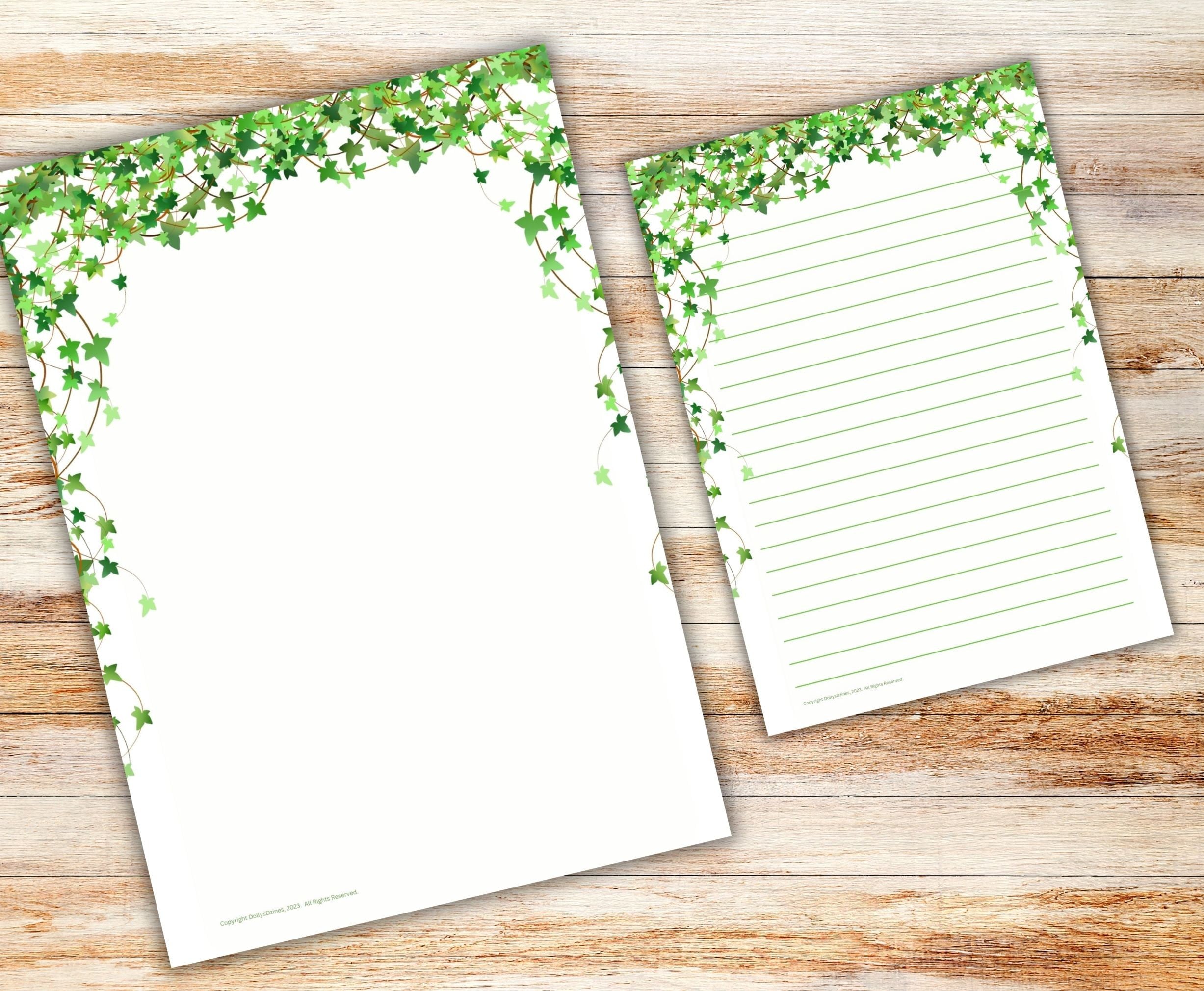Ivy Printable Stationary Set With Envelope, Writing Paper, US Letter ...