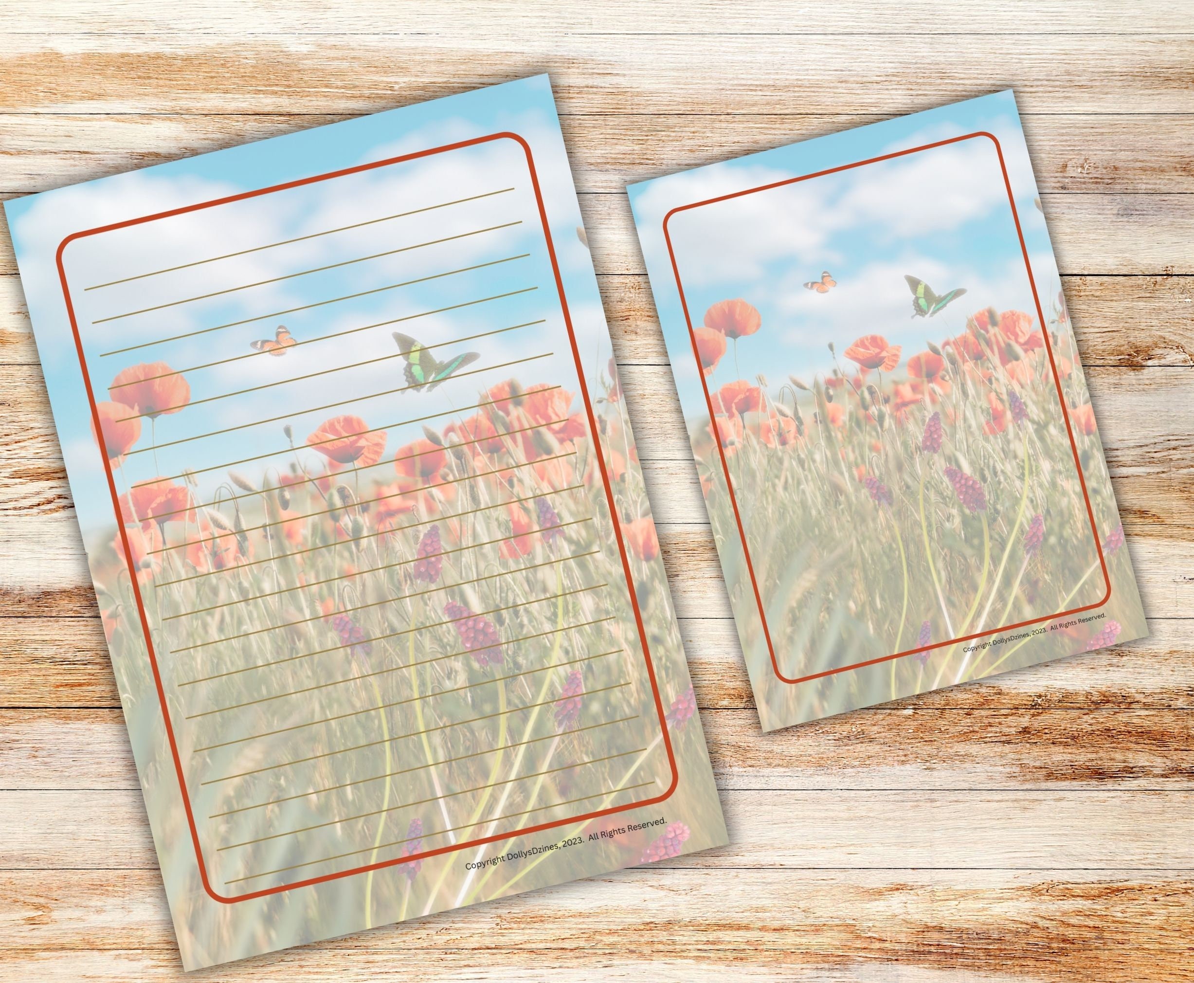 Poppy Printable Stationery Set With Envelope, Writing Paper, US Letter ...