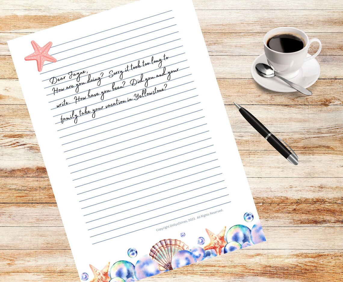 Seashell Printable Stationary Set With Envelope, Writing Paper, US ...