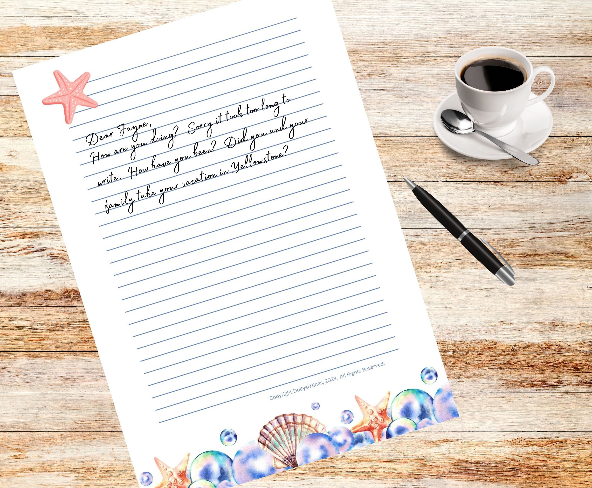 Seashell Printable Stationary Set With Envelope, Writing Paper, US Letter, Printable Stationary ...