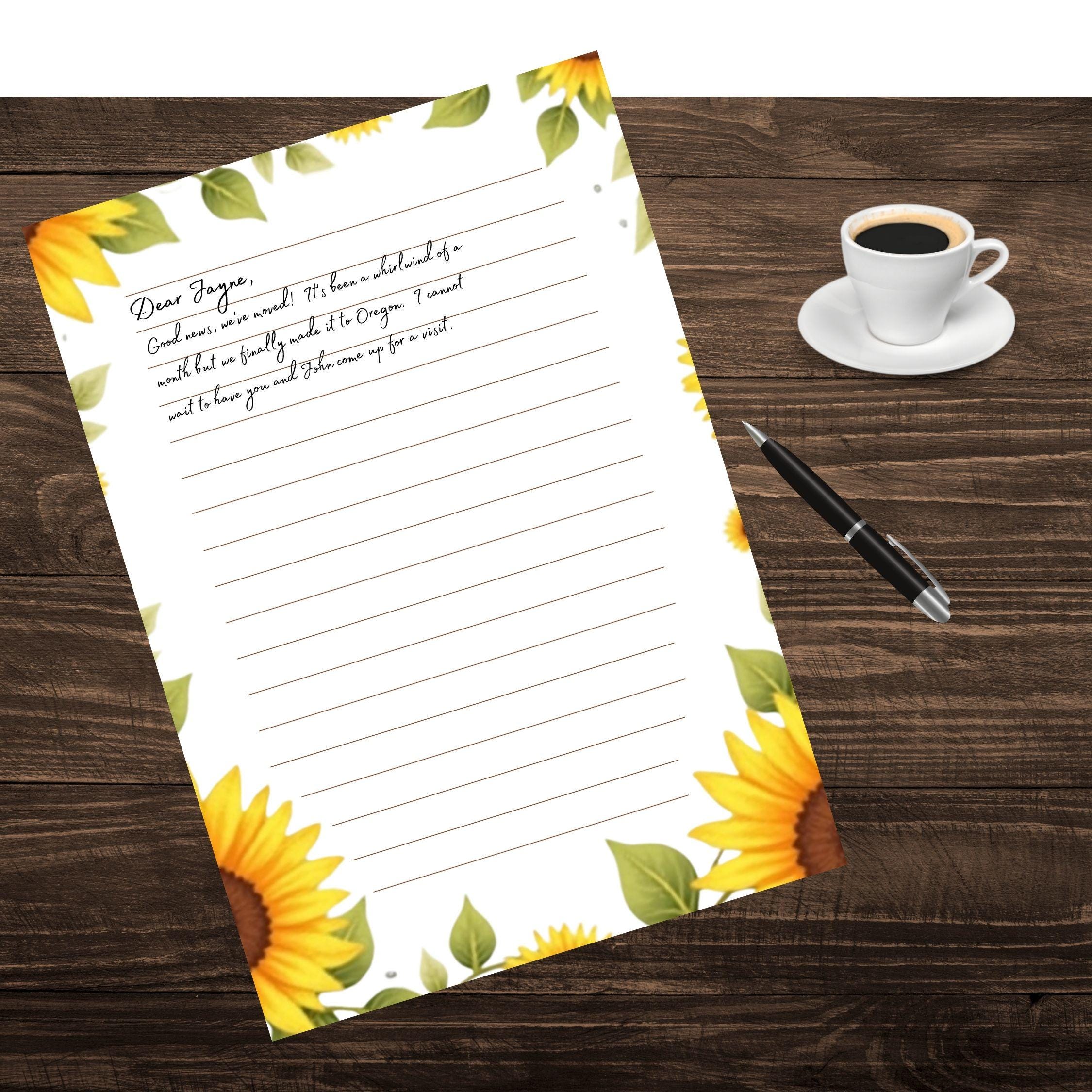 Sunflower PRINTABLE Stationery Writing Paper Stationary Letter Lined ...