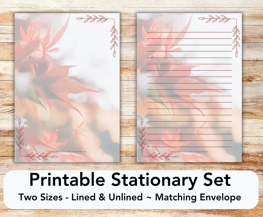 Fall Leaves Printable Stationery Set With Envelope, Writing Paper, US ...