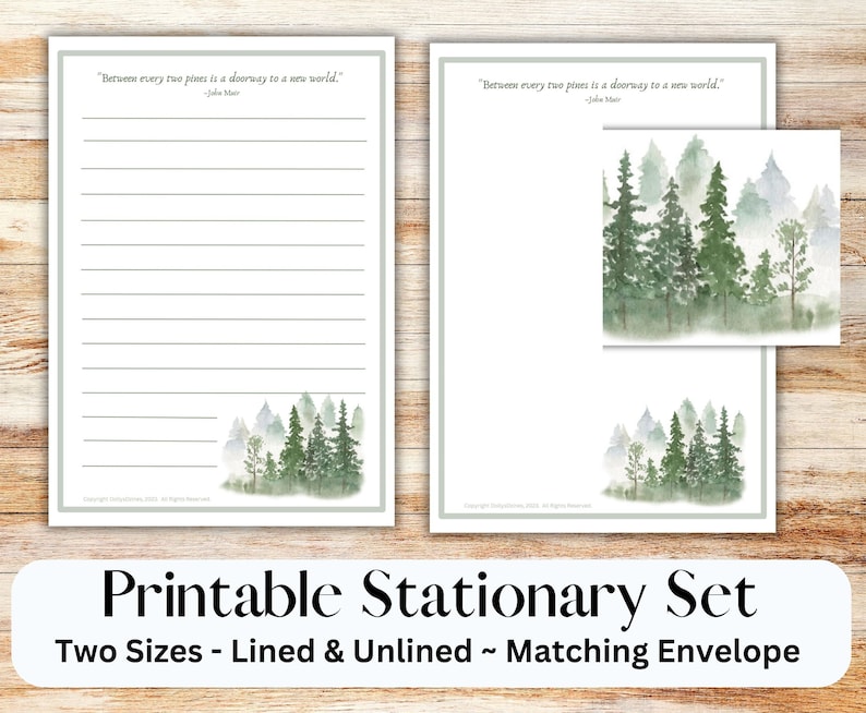 Forest Printable Stationary Set With Envelope, Writing Paper, US Letter ...