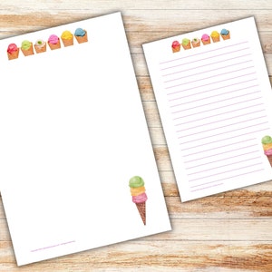 Ice Cream PRINTABLE Stationery Writing Paper Stationary Letter Writing ...