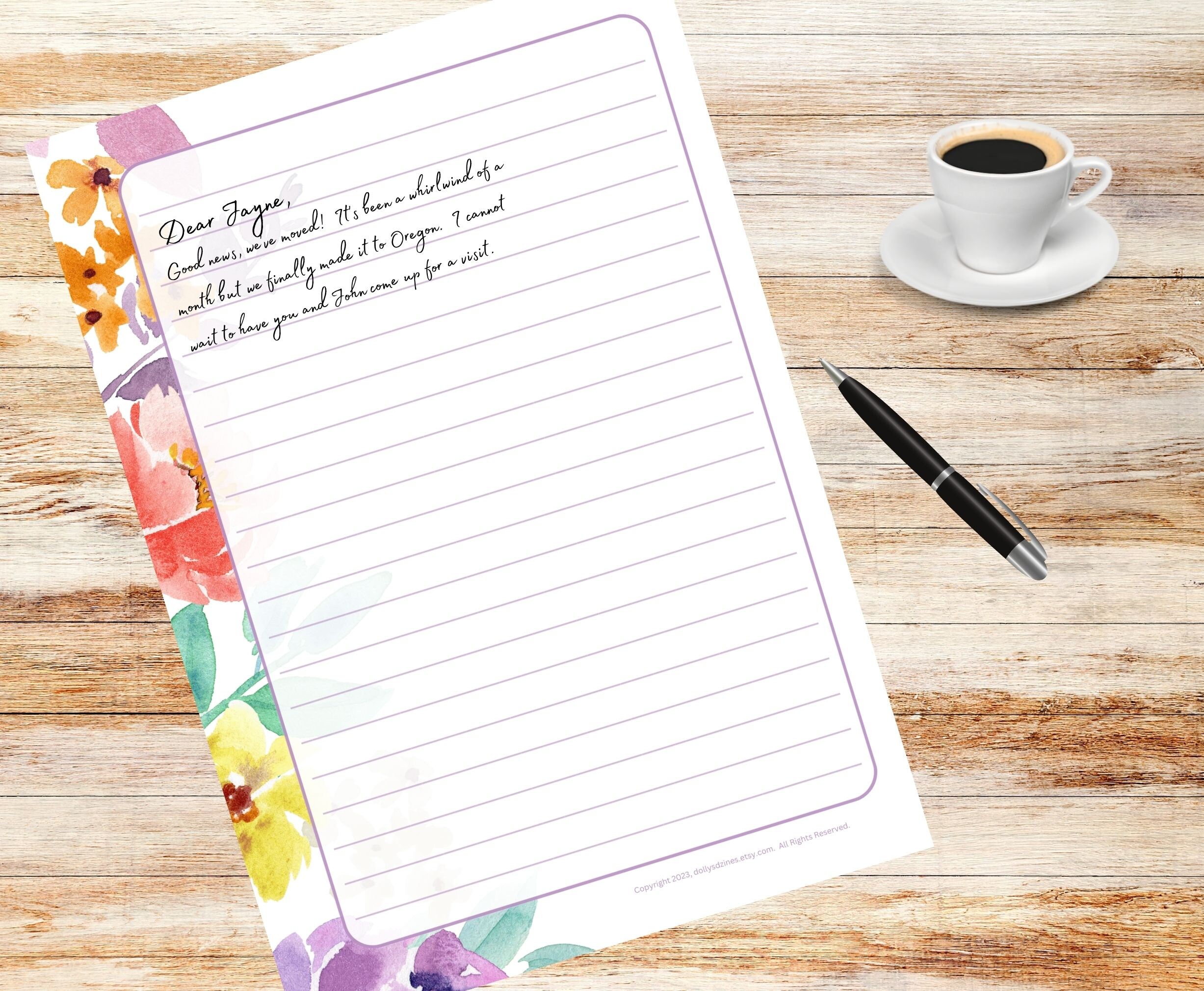 Spring Watercolor PRINTABLE Stationary Set With Envelope Printable ...