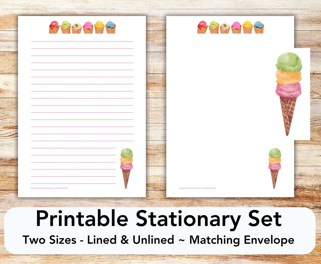 Ice Cream PRINTABLE Stationery Writing Paper Stationary Letter Writing ...