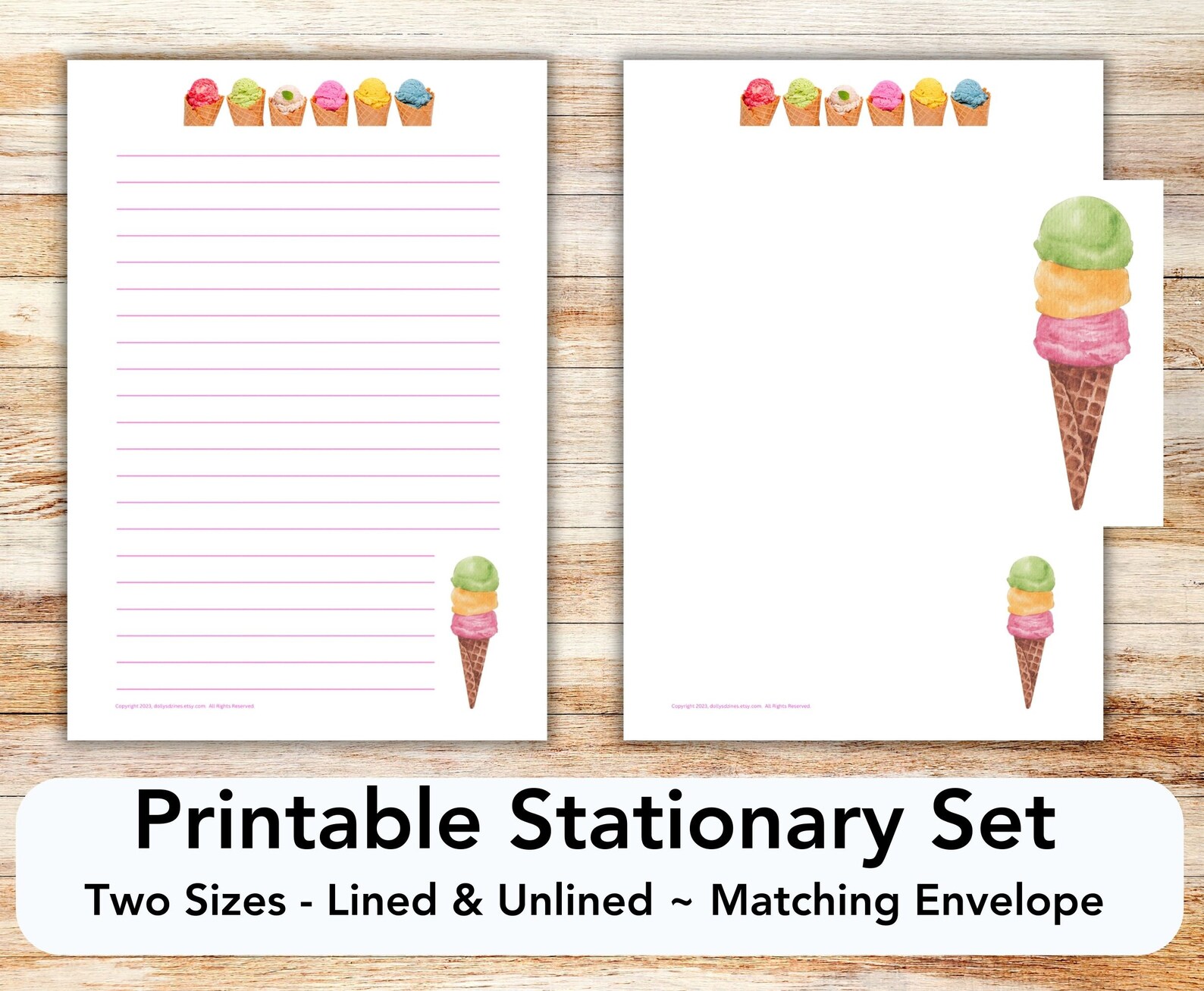 Ice Cream PRINTABLE Stationery Writing Paper Stationary Letter Writing ...