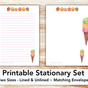Ice Cream PRINTABLE Stationery Writing Paper Stationary Letter Writing ...