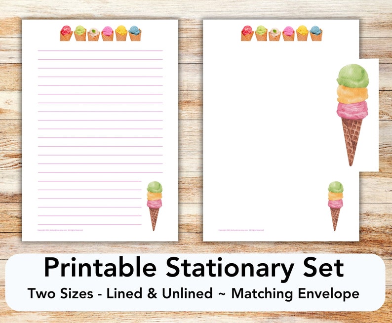 Ice Cream PRINTABLE Stationery Writing Paper Stationary Letter Writing ...