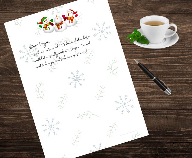 Snowman PRINTABLE Stationery Writing Paper Stationary Letter Lined ...
