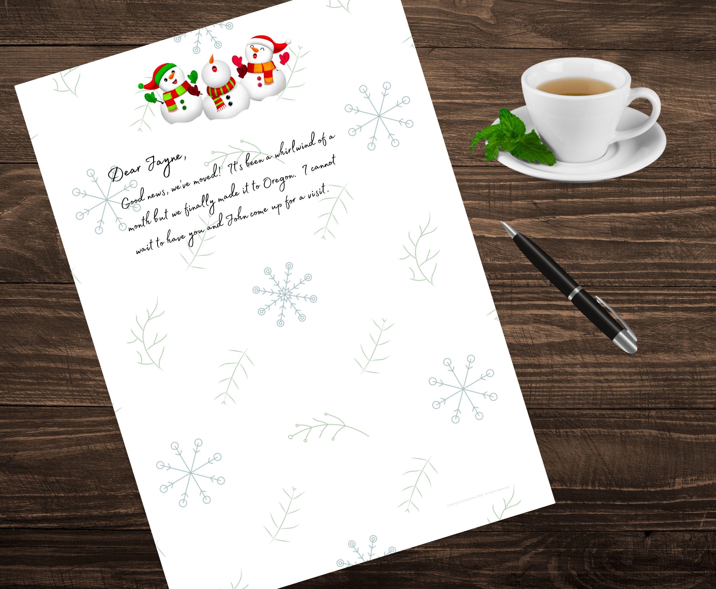 Snowman PRINTABLE Stationery Writing Paper Stationary Letter Lined ...