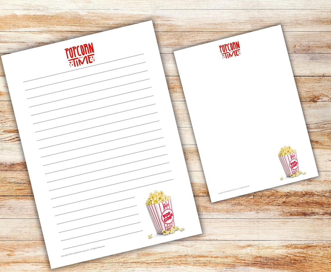 Popcorn PRINTABLE Stationary Set With Envelope Printable Stationary ...