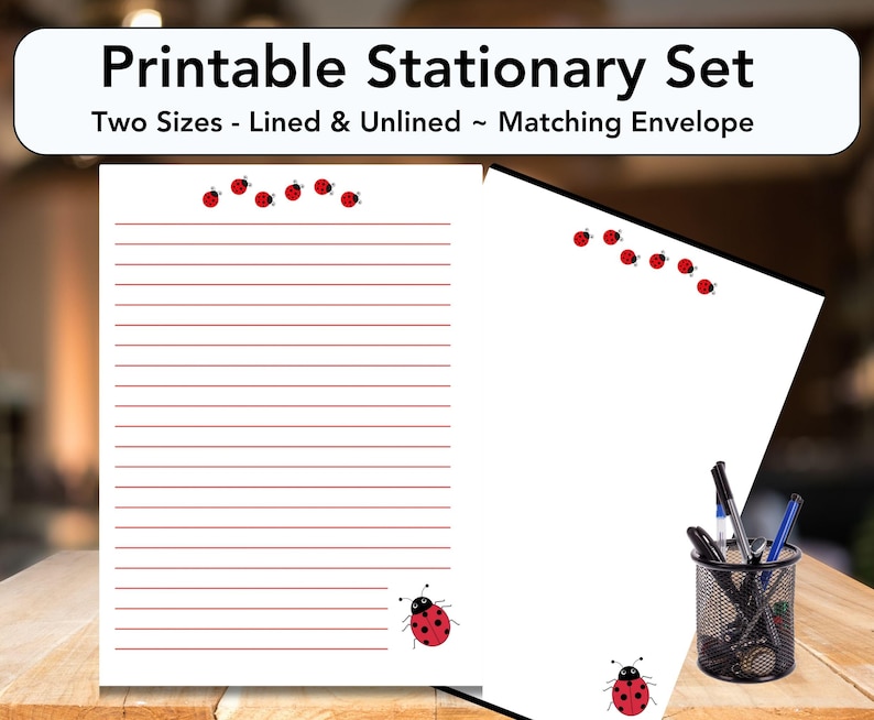 Ladybug Printable Stationary Set With Envelope Printable Stationary ...