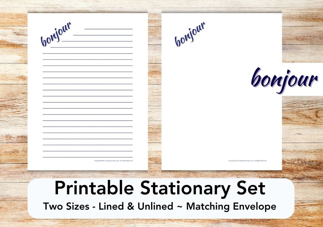 Bonjour Printable Stationary Set With Envelope Printable Stationary ...