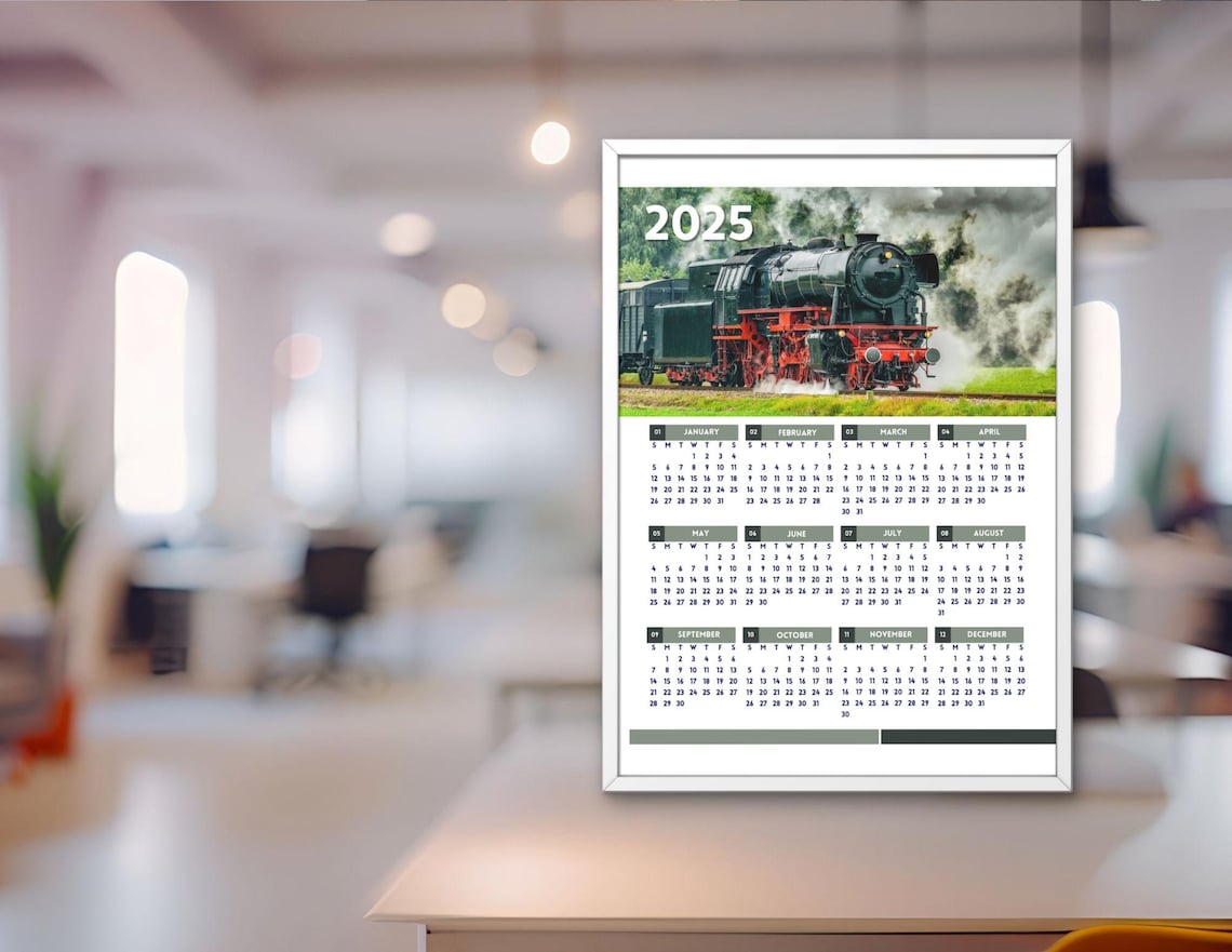 Steam Train PRINTABLE Wall Calendar Set Monthly Desk Calendar Year ...