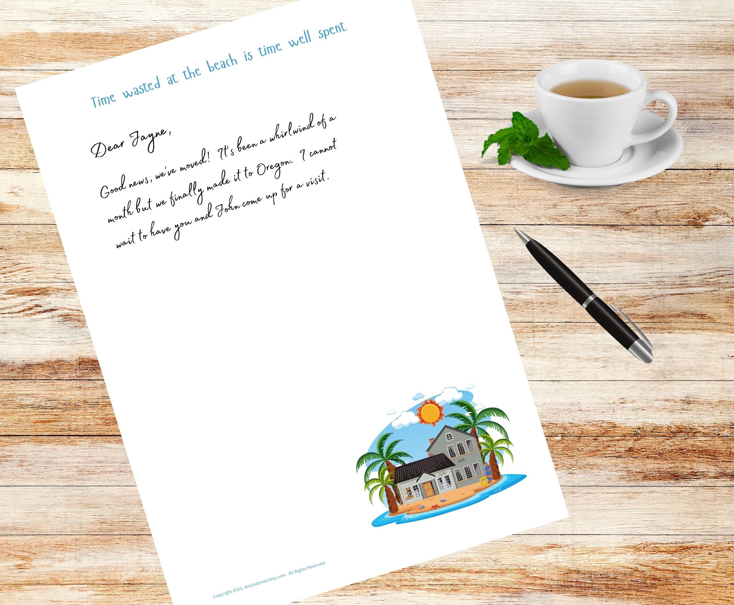 Beach House PRINTABLE Stationery Writing Paper Stationary Letter ...