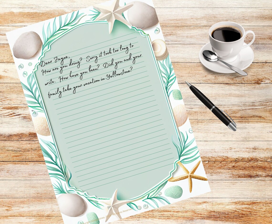 Seashell Printable Stationary Set With Envelope, Writing Paper, US ...