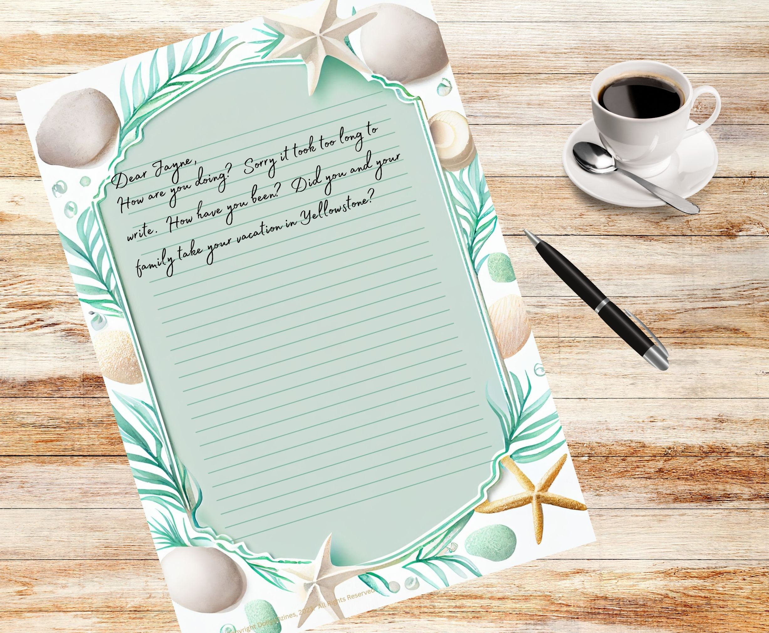 Seashell Printable Stationary Set With Envelope, Writing Paper, US ...