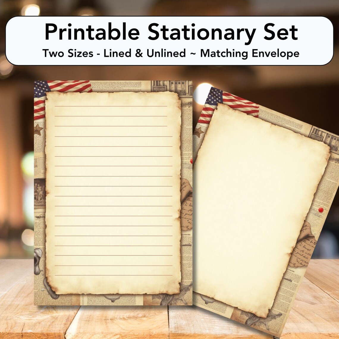 Patriotic PRINTABLE Stationery Writing Paper Stationary Lined Unlined ...