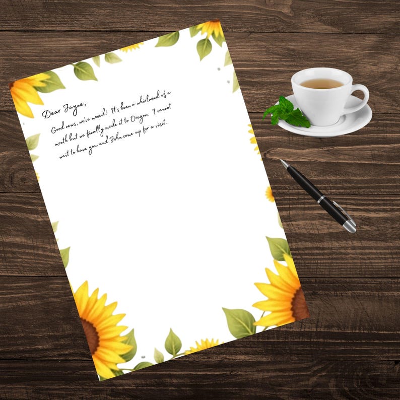 Sunflower PRINTABLE Stationery Writing Paper Stationary Letter Lined ...