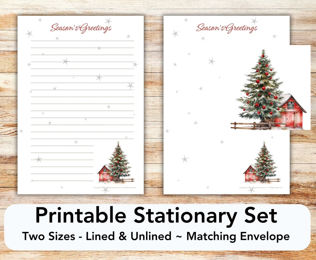 Country Christmas Stationery, Printable Christmas Stationery, Christmas ...
