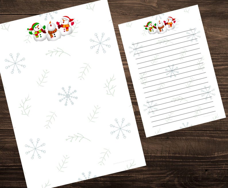 Snowman PRINTABLE Stationery Writing Paper Stationary Letter Lined ...