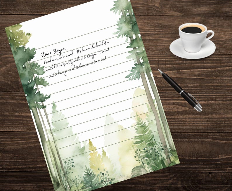 Forest Printable Stationary Set With Envelope, Writing Paper, US Letter ...