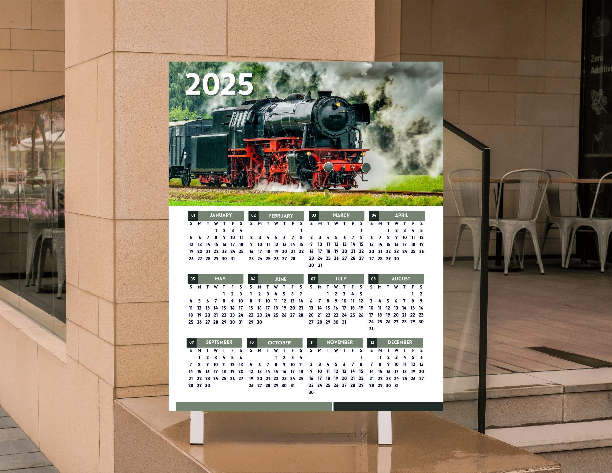 Steam Train PRINTABLE Wall Calendar Set Monthly Desk Calendar Year ...