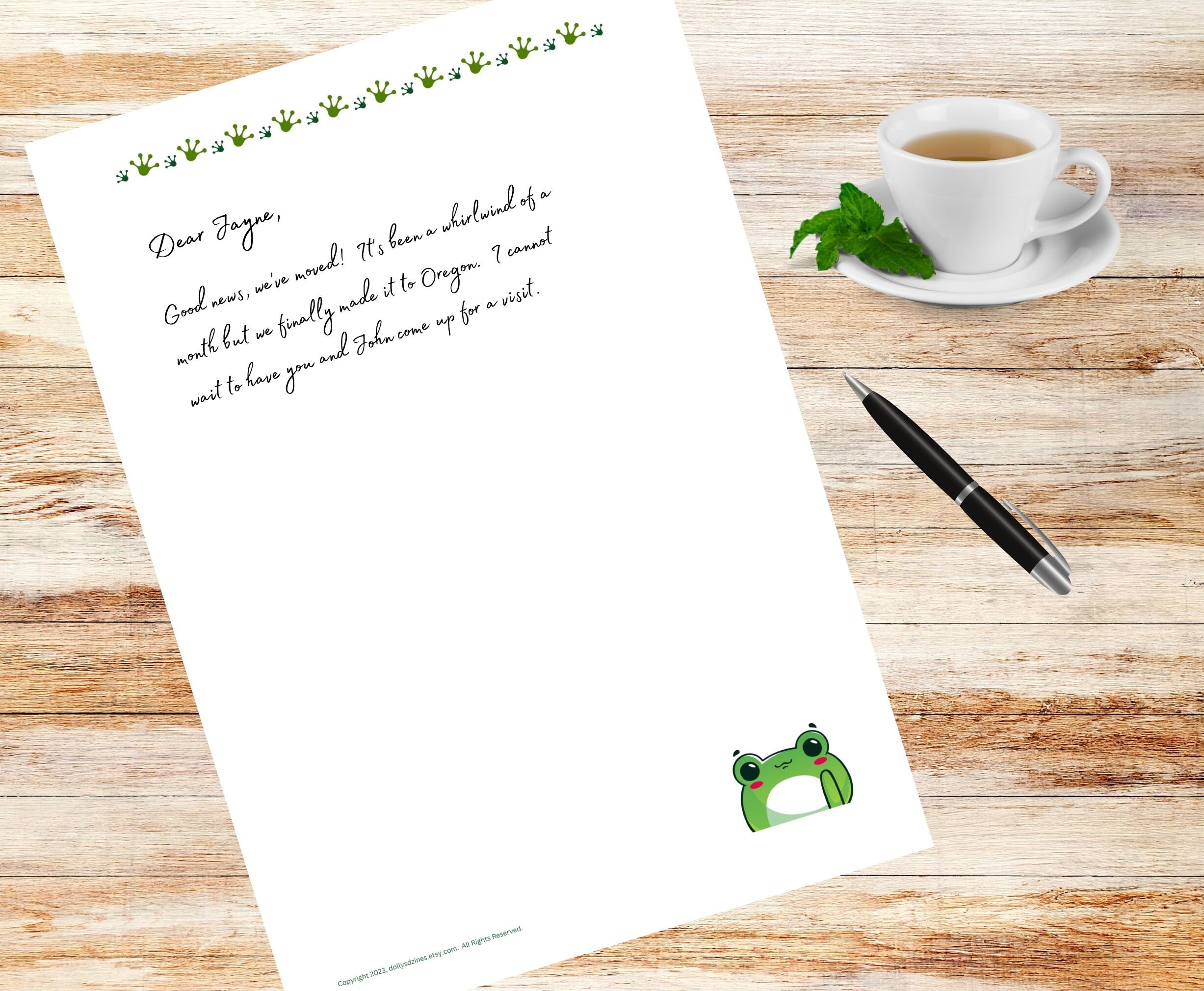 Frog PRINTABLE Stationary Set With Envelope Printable Stationary Paper ...