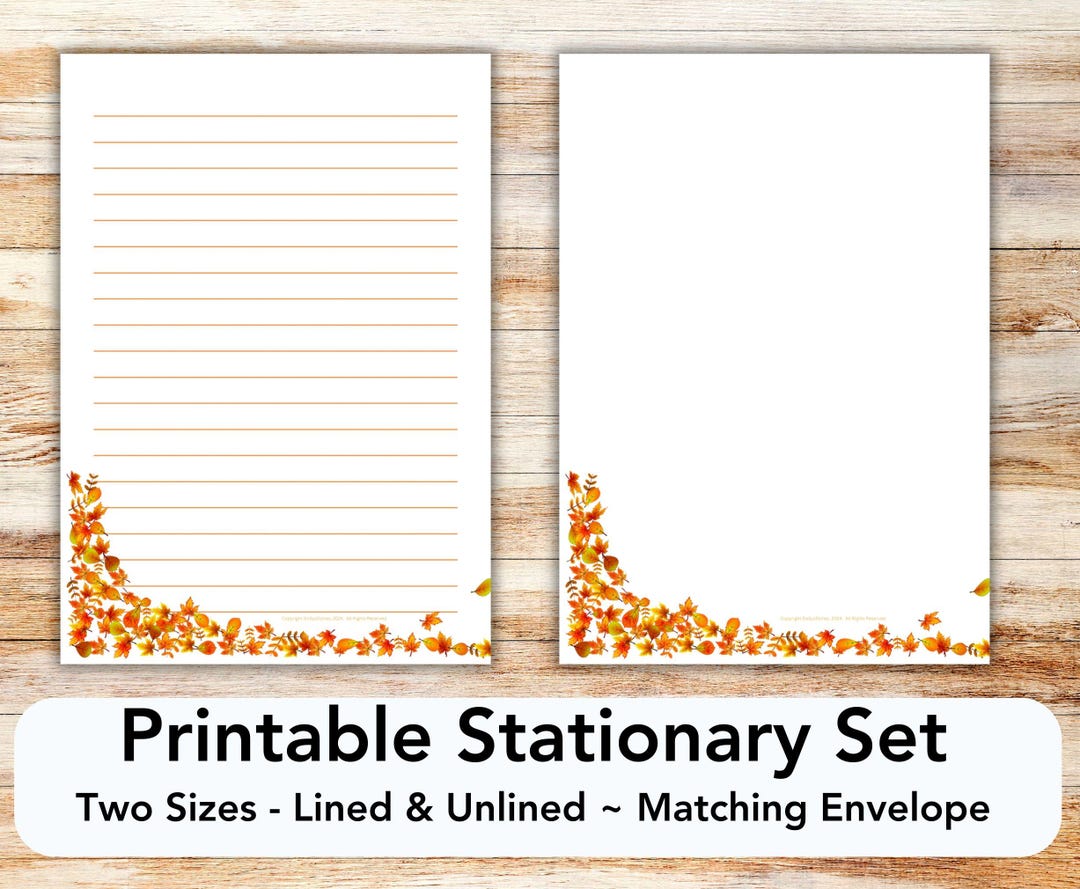 Fall Leaves PRINTABLE Stationery Writing Paper Stationary Letter Lined ...