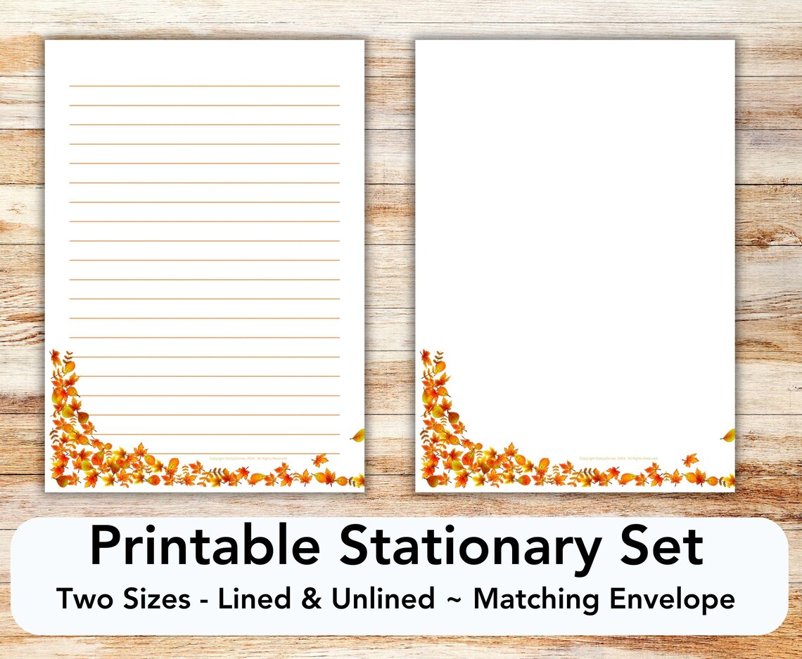 Fall Leaves PRINTABLE Stationery Writing Paper Stationary Letter Lined ...