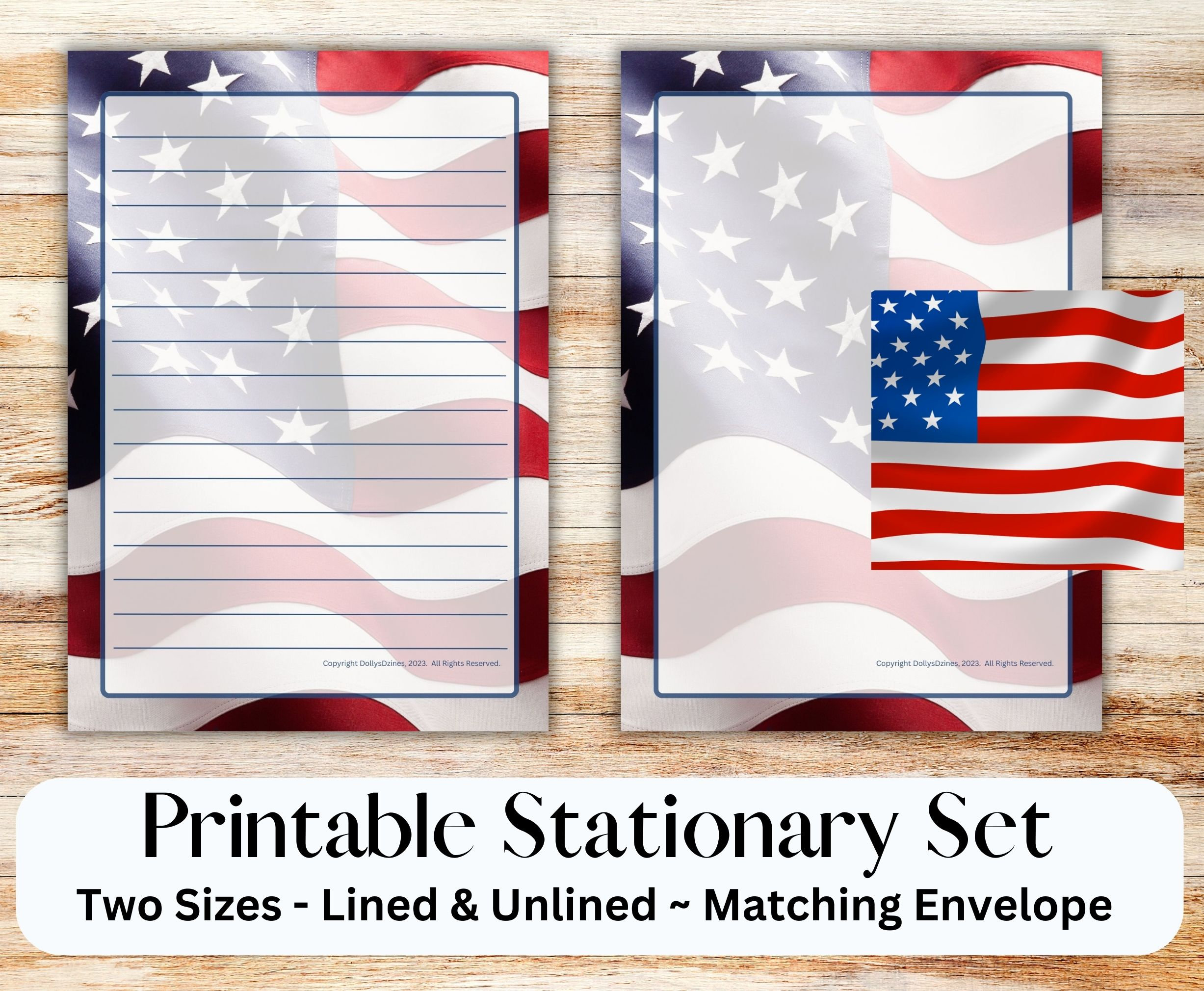 American Flag Printable Stationary Set With Envelope, Writing Paper, US ...