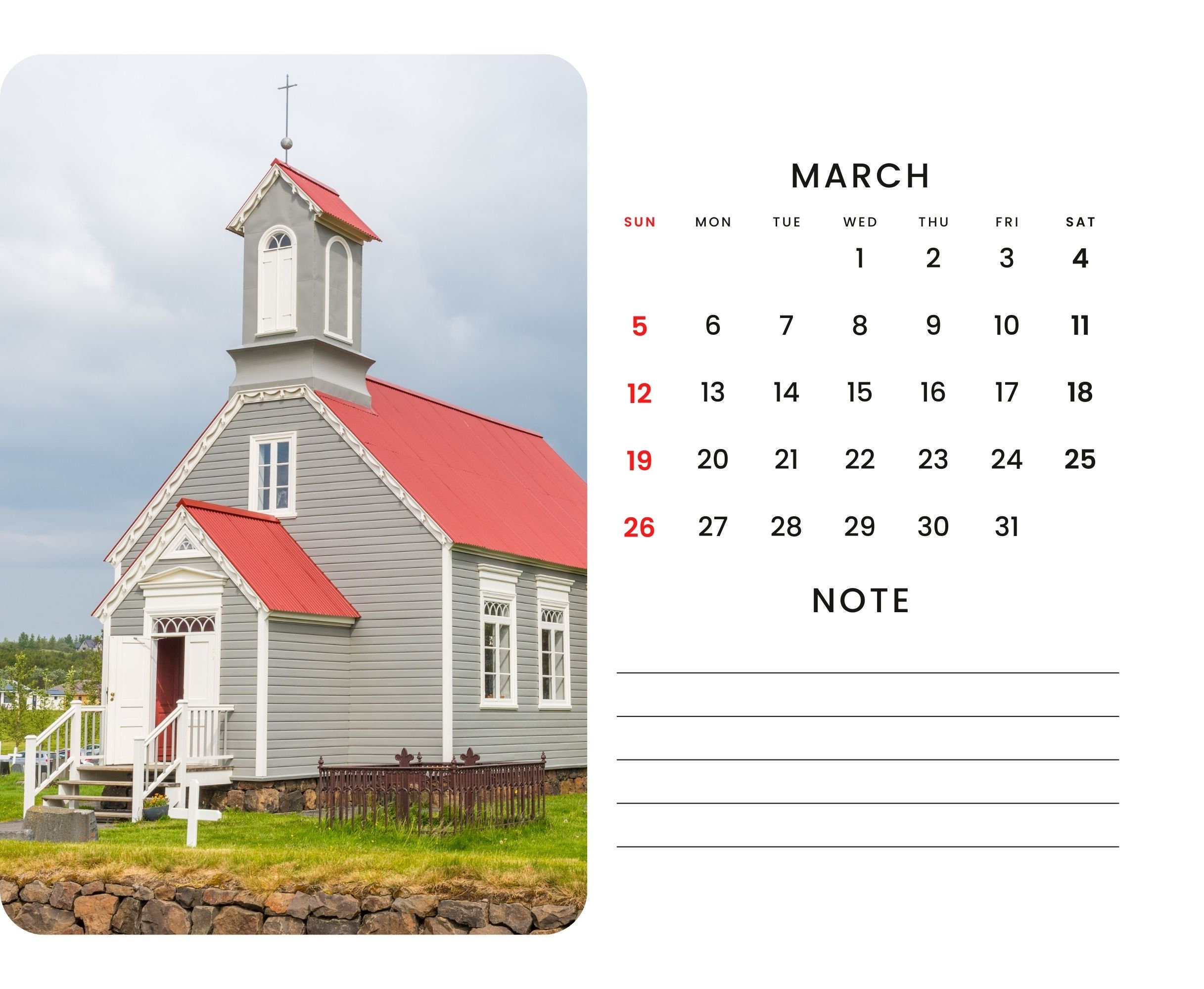 2024 Wall Calendar 2024 Church Calendar 2024 Wall Calendar Printable ...