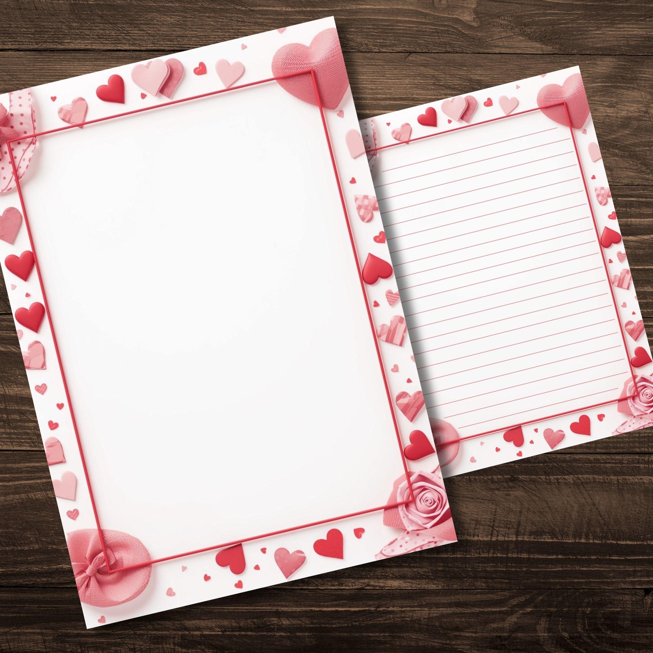 Hearts Printable Stationary Set | Lined | Unlined | Letter Paper ...