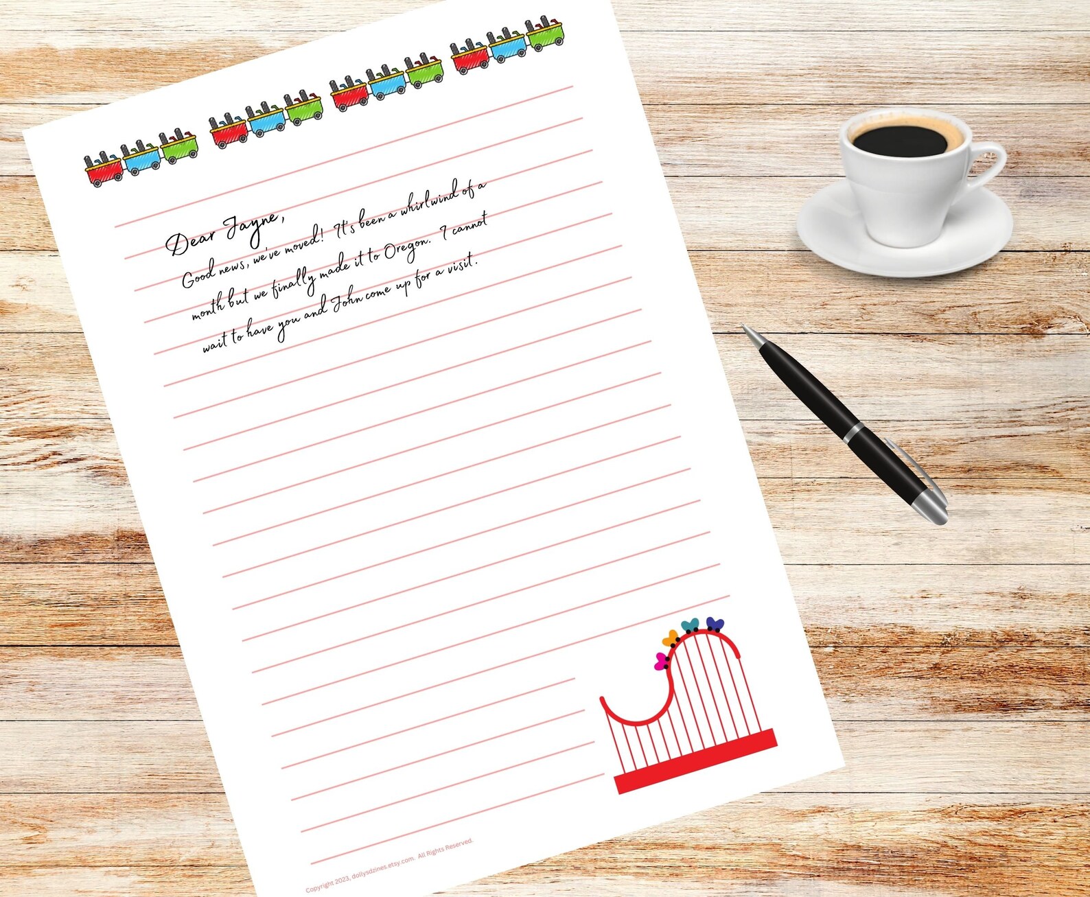 Rollercoaster PRINTABLE Stationary Set With Envelope Printable ...