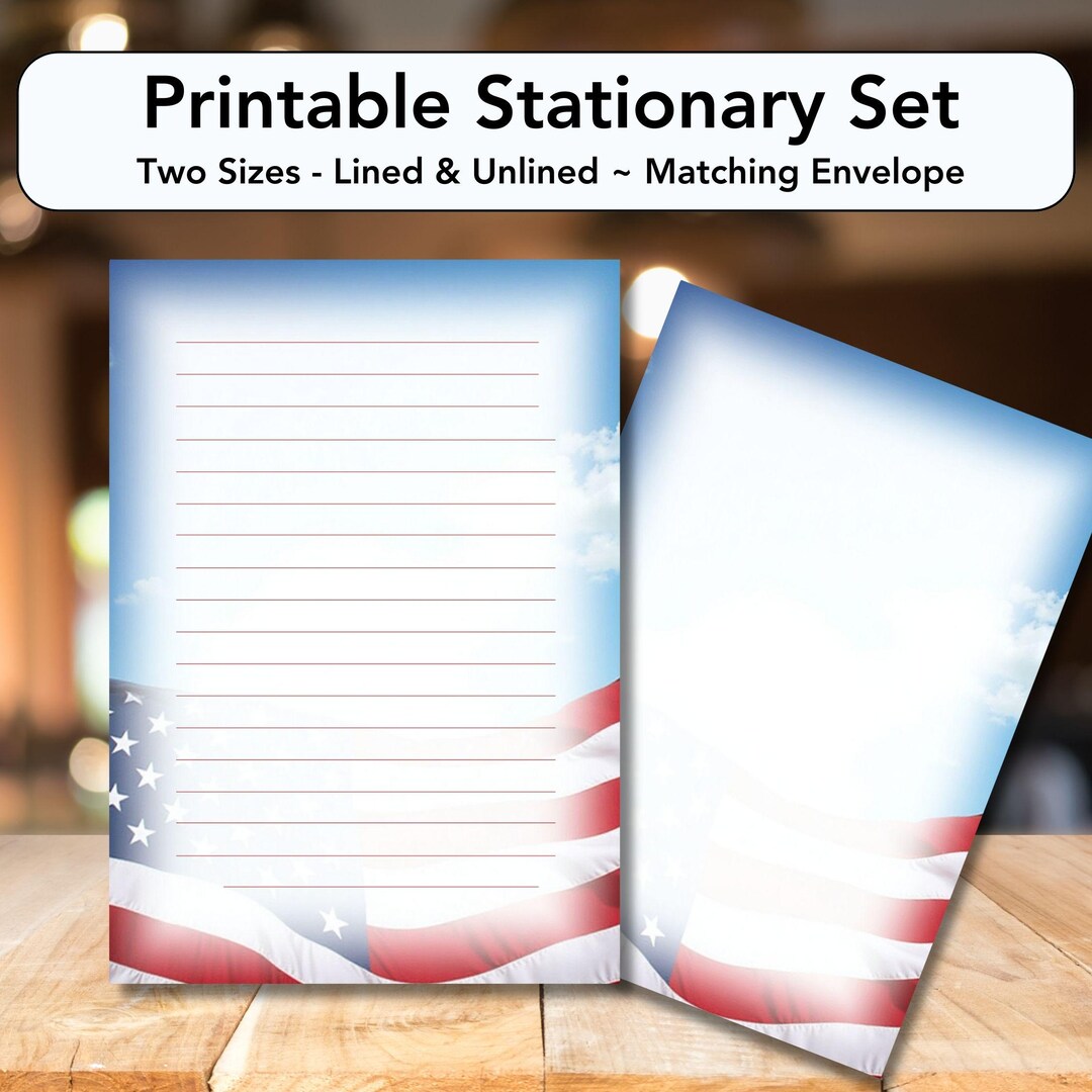 Patriotic PRINTABLE Stationery Writing Paper Stationary Lined Unlined ...