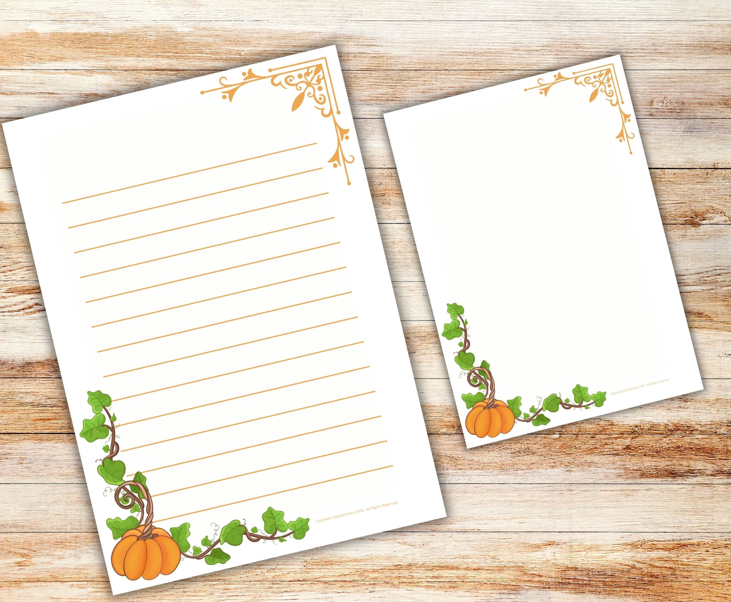 Pumpkin Printable Stationary Set With Envelope, Writing Paper, US ...
